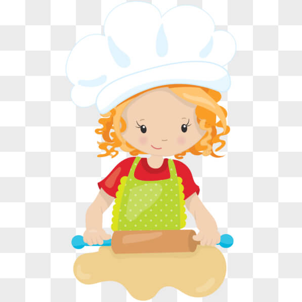 Download Young Girl Baking with Rolling Pin and Ingredients PNGs Online ...