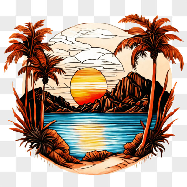 Download Tropical Sunset with Palm Trees and Lake PNGs Online ...
