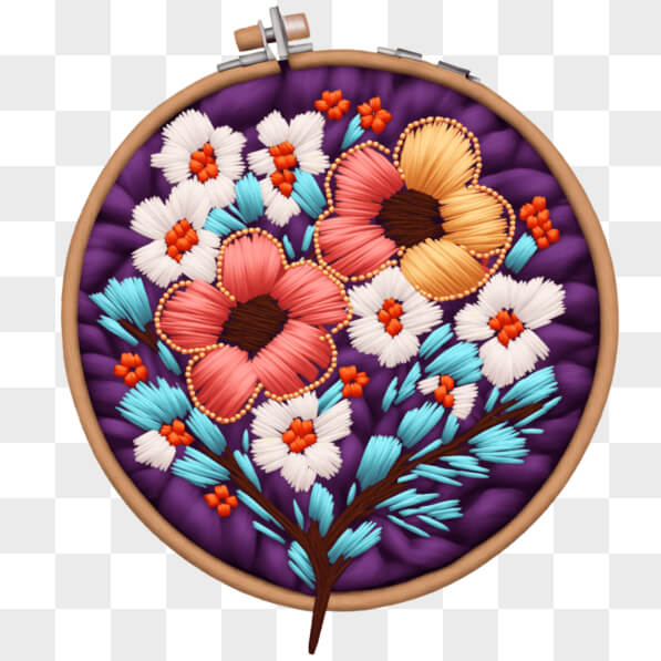 Download Colorful Embroidery Hoop with Flowers and Butterflies PNGs ...