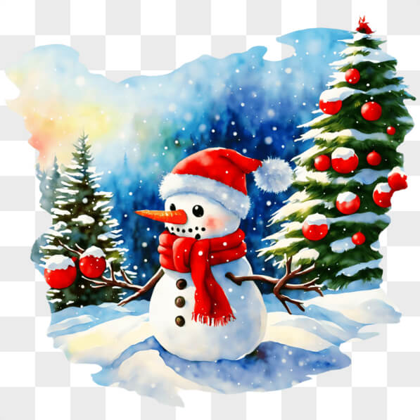 Download Snowman in Snowy Landscape with Holiday Decorations PNGs ...