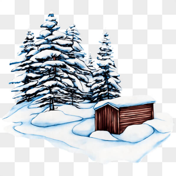 Download Snowy Landscape with Wooden Cabin and Pine Trees PNGs Online ...