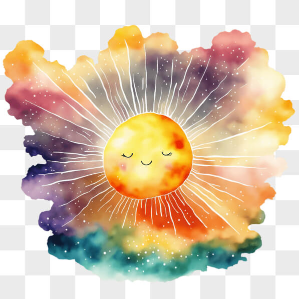 Download Colorful Watercolor Painting of a Happy Sun with Closed Eyes ...