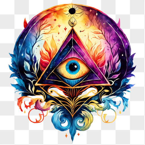 Download All-Seeing Eye Symbol with Pyramid and Colorful Flowers PNGs ...
