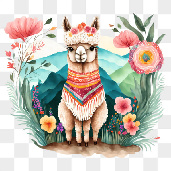 Baixe Lhama Colorida em Flores e Montanhas PNGs - Creative Fabrica