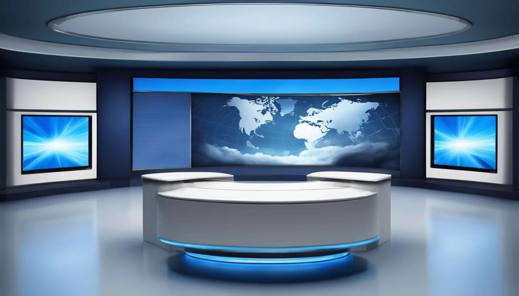 Download Newsroom with Multiple Television Screens and Circular Table ...