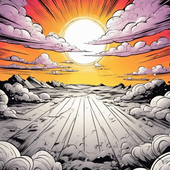 Download Sunrise over Mountains and Clouds - Comic Book Style ...