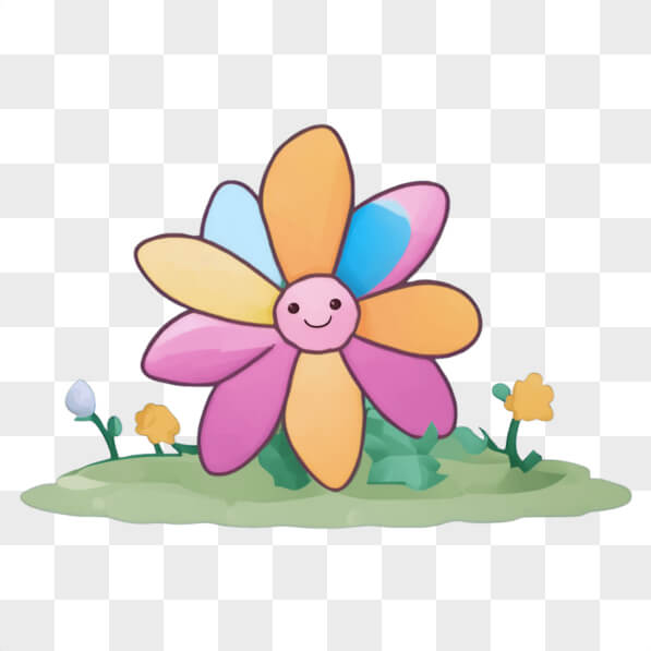 Descarga Feliz Flor de Dibujos Animados en el Pasto con Otras Flores ...