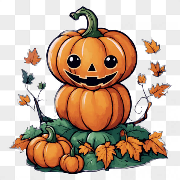Download Stacked Pumpkins with Leaves for Halloween Decoration Cartoons ...