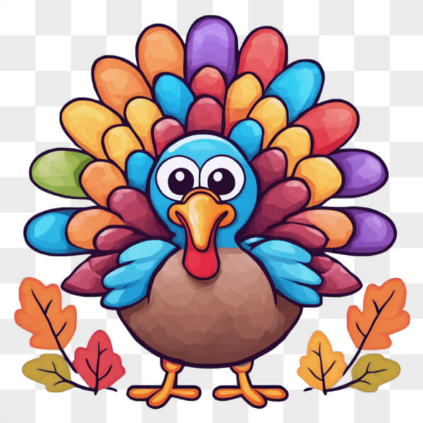 Download Cartoon Turkey with Colorful Feathers and Leaves for ...