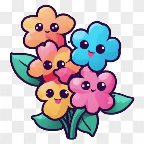 Download Vibrant Bouquet of Flowers with Smiling Faces Cartoons Online ...
