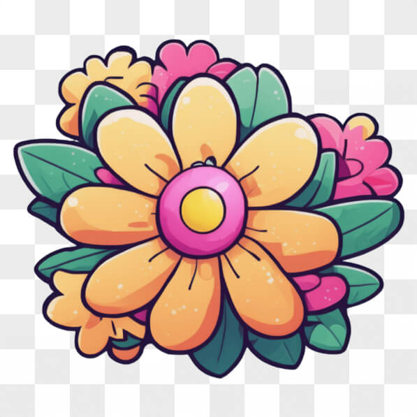 Download Cartoon Flower surrounded by Pink, Yellow, and Orange Flowers ...