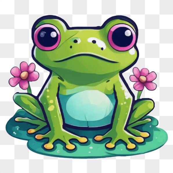 Descarga Rana Verde con Flores Rosadas Cartoons En Línea - Creative Fabrica