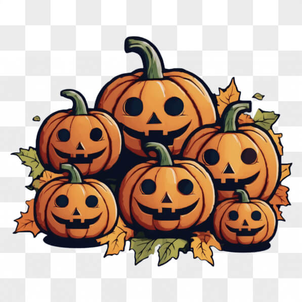 Download Group of Pumpkins with Leaves - Halloween Promotion Cartoons ...