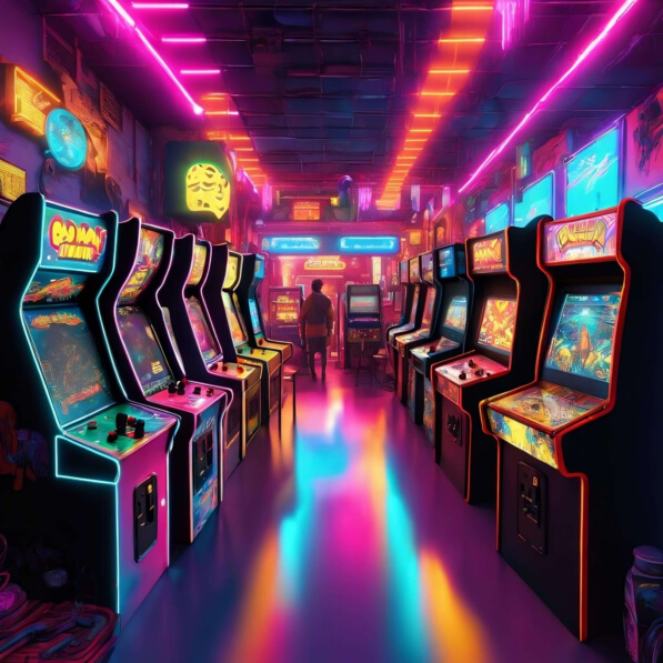 Download Retro Arcade Room with Neon Lights and Gaming Consoles ...