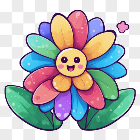 Télécharger Fleur colorée avec visage souriant et feuilles vertes ...