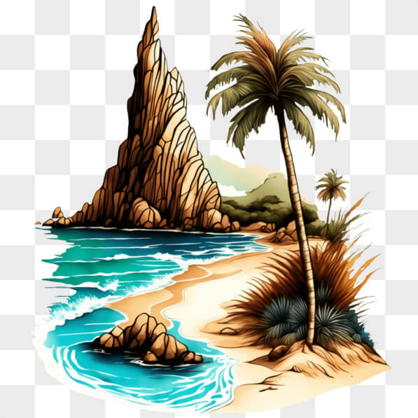 Download Tropical Beach with Palm Trees, Rocks, and Ocean PNGs Online ...