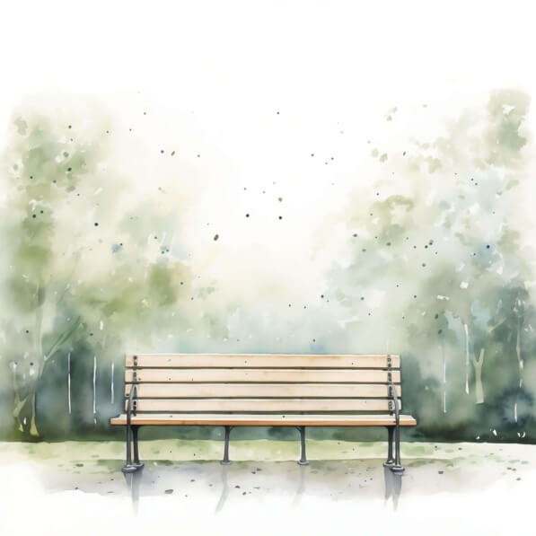 Download Watercolor Painting of an Empty Park Bench in Front of Trees ...
