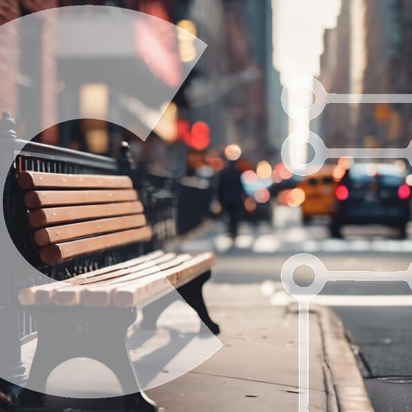 Relaxing Urban Street Bench in a Bustling City stock photo | Creative ...