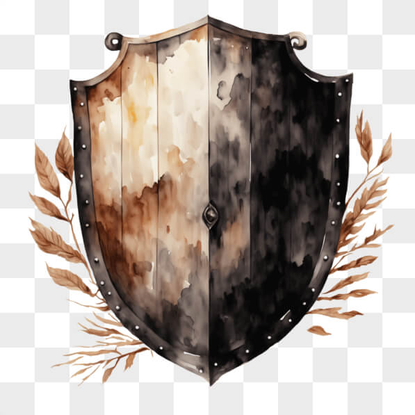 Download Watercolor Painting of Armored Shield with Leaves and Vines ...