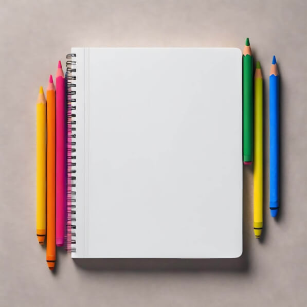 Télécharger Crayons colorés sur un cahier vierge en classe ou au bureau ...