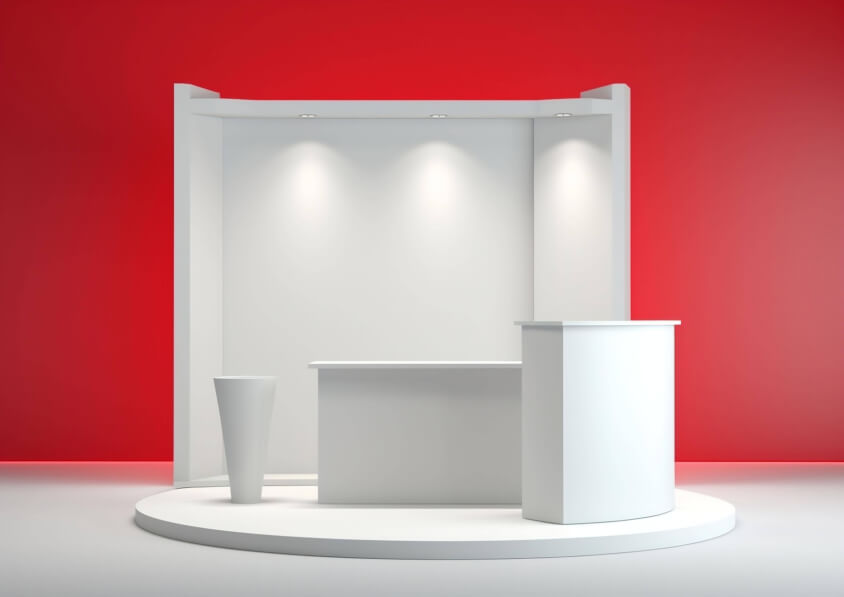 Download Empty 3D Booth with Red Walls and Seating Mockups Online ...