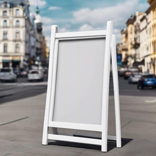 Download Empty White Sign Stand on City Street with Cars and People ...