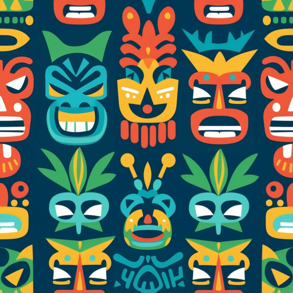 Download Colorful Tiki Mask Seamless Pattern on Dark Background ...