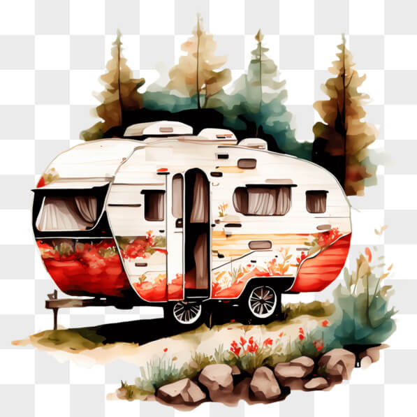 Download Colorful Camper Trailer in the Forest PNGs Online - Creative ...