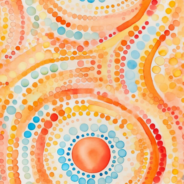 Download Aboriginal Watercolor Painting in Orange, Blue, and Yellow ...