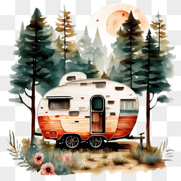 Download Camper Trailer in the Woods with Full Moon PNGs Online ...