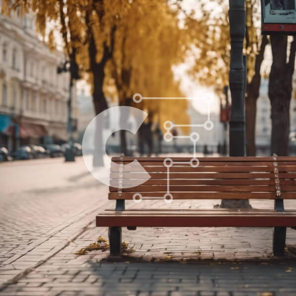 Urban Street Bench with Surrounding Trees stock photo | Creative Fabrica
