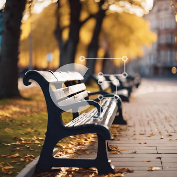 Urban Park Benches in Autumn stock photo | Creative Fabrica
