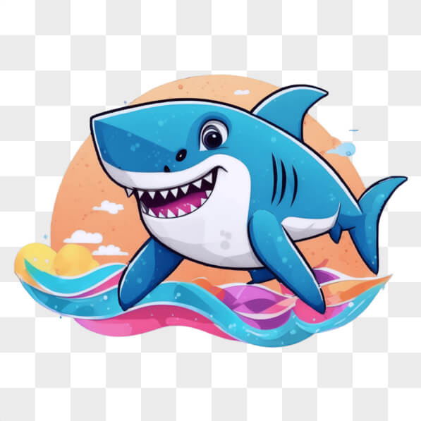 Download Cartoon Shark Swimming in Colorful Ocean Waves Cartoons Online ...