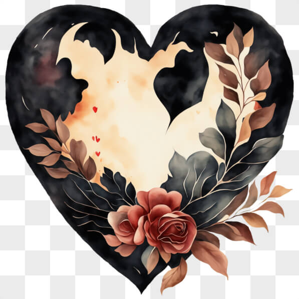 Download Gothic Heart-shaped Painting with Bats and Roses PNG Online ...