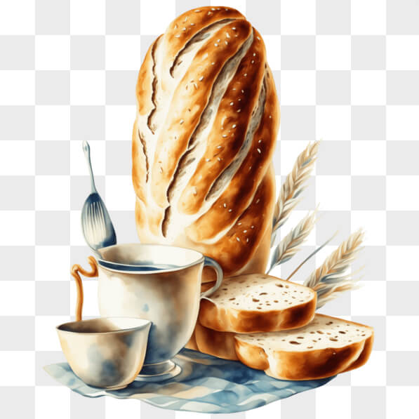 Download Watercolor Painting of Breakfast Scene with Coffee and Bread ...