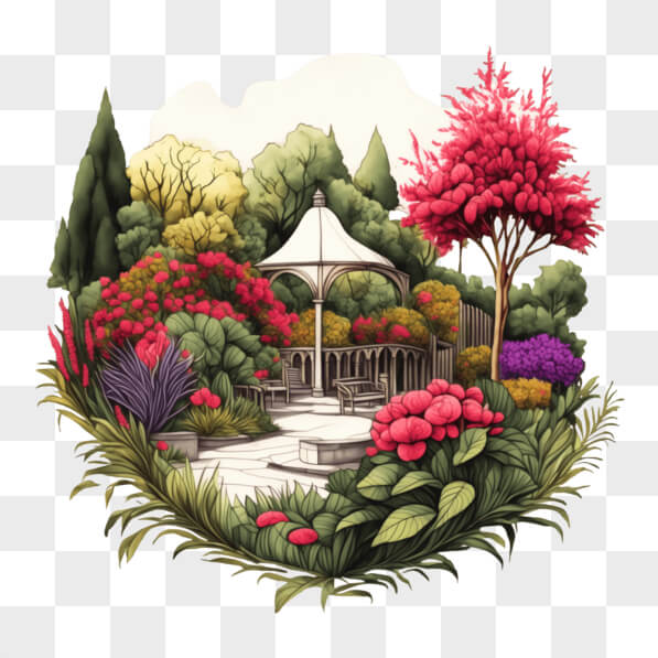 Download Garden with Flowers, Trees, and Gazebo PNGs Online - Creative ...