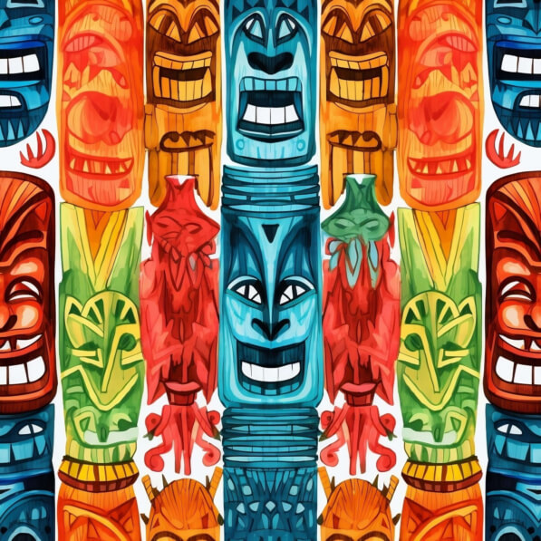 Download Colorful Tiki Totems Seamless Pattern - Traditional Hawaiian ...