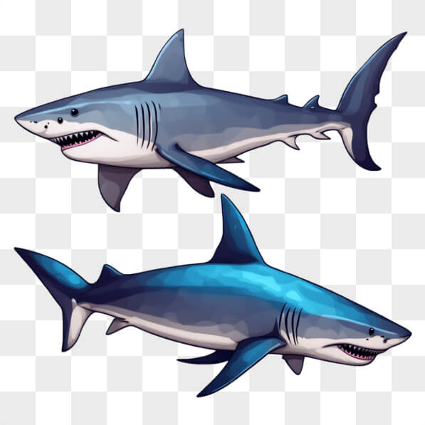 Download Two Blue and White Sharks on a Black Background Cartoons ...