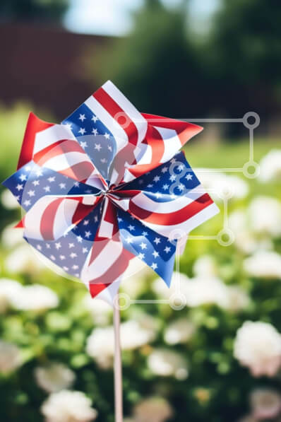 Download American Flag Pinwheel with Flowers and Greenery Stockphotos ...