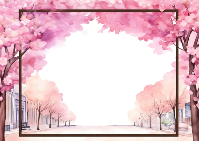 Download Pink Cherry Blossom Watercolor Frame with Trees Backgrounds ...