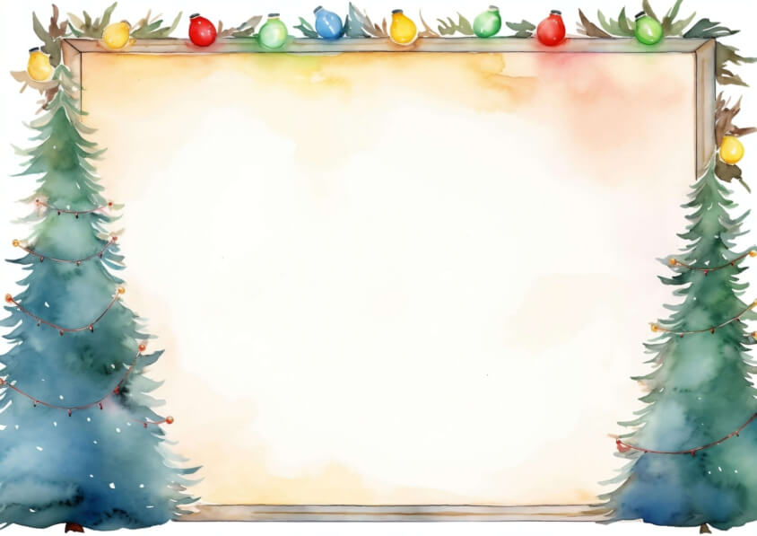 Download Christmas Trees and Lights Watercolor Frame Backgrounds Online ...