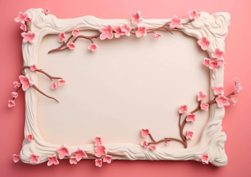 Download Pink Cake Frame with Cherry Blossoms on Pink Background ...