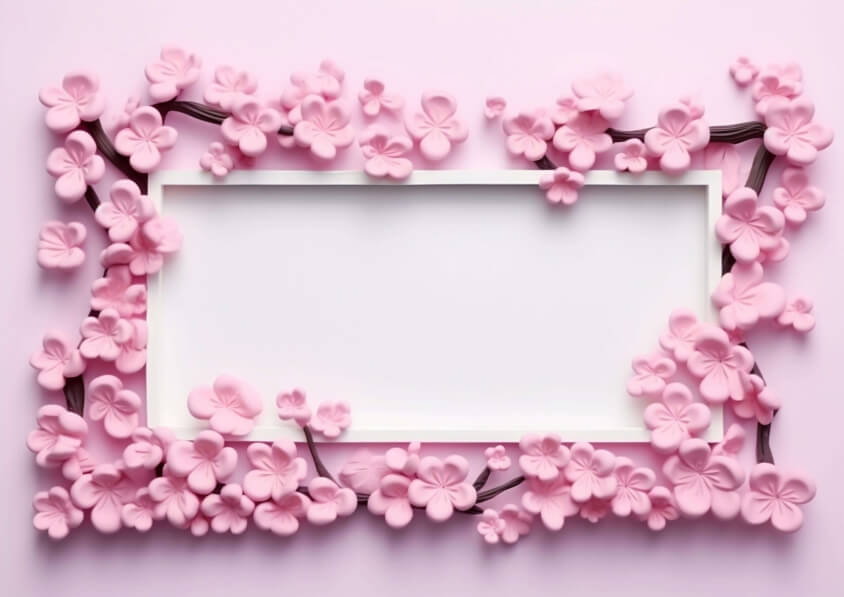 Download Pink Cherry Blossom Frame on Pink Background Backgrounds ...