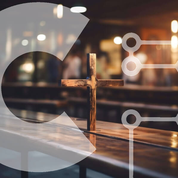 Wooden Cross in Indoor Setting with Gathering of People stock photo ...