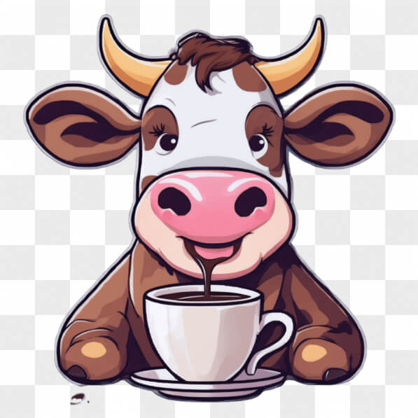 Baixe Vaca Marrom com Chifres Bebendo Café Cartoons - Creative Fabrica