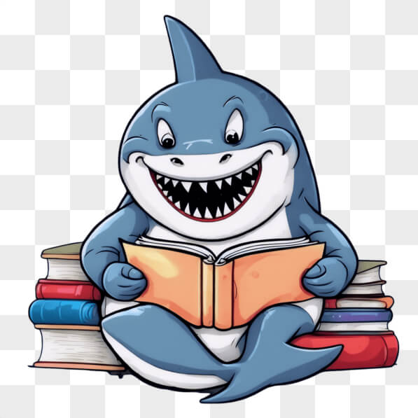 Download Cartoon Shark Reading on a Stack of Books Cartoons Online ...