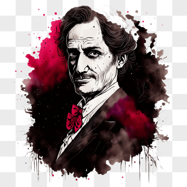 Baixe Retrato Monocromático de Edgar Allan Poe com Fundo Artístico PNG ...
