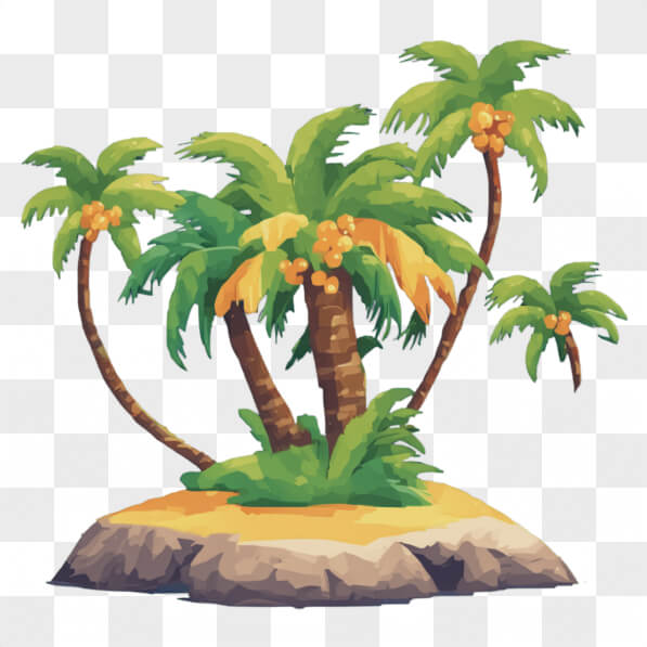 Download Tropical Island Cartoon Illustration with Palm Trees, Coconuts ...