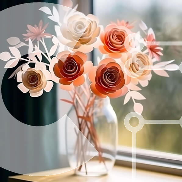 Colorful Paper-Cut Roses in Vase stock photo | Creative Fabrica
