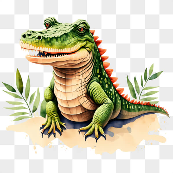Descarga Cocodrilo Verde en Hábitat Arenoso con Hojas PNGs En Línea ...